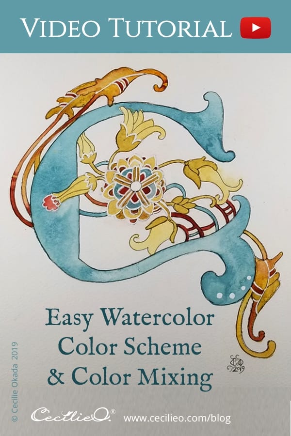 Watercolor Tutorial With Illuminated Letter C Color Palette