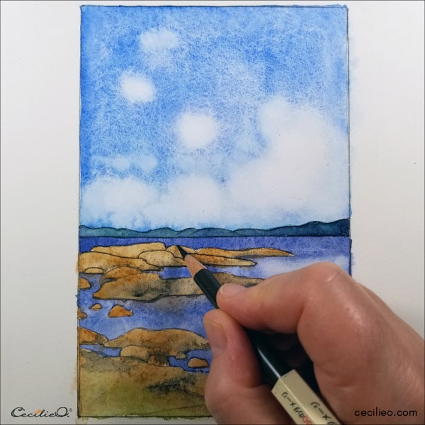 Easy Watercolor Landscape Tutorial With Sea and Clouds