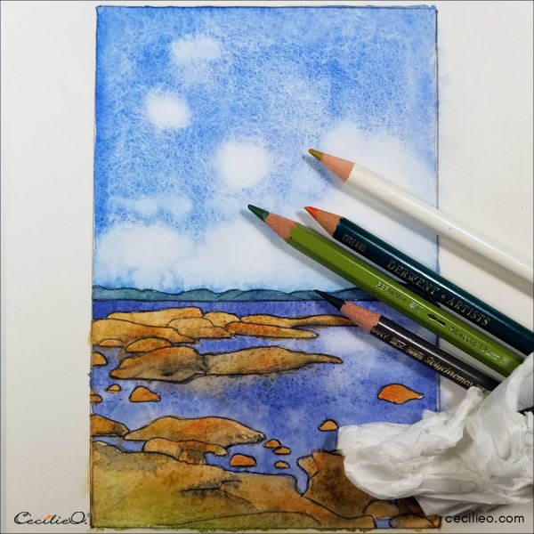 Easy Watercolor Landscape Tutorial With Sea and Clouds