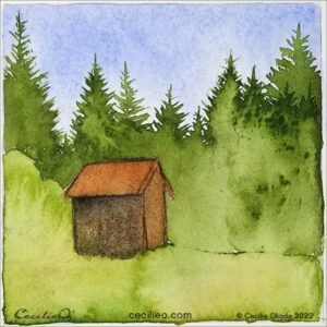 Watercolor Pine Trees Tutorial With Old Shed